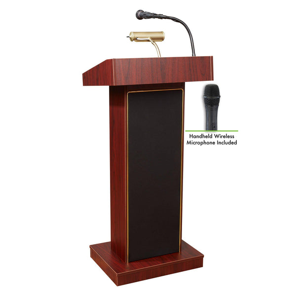 Orator Sound Lectern with Wireless Handheld Mic, Mahogany Finish ...